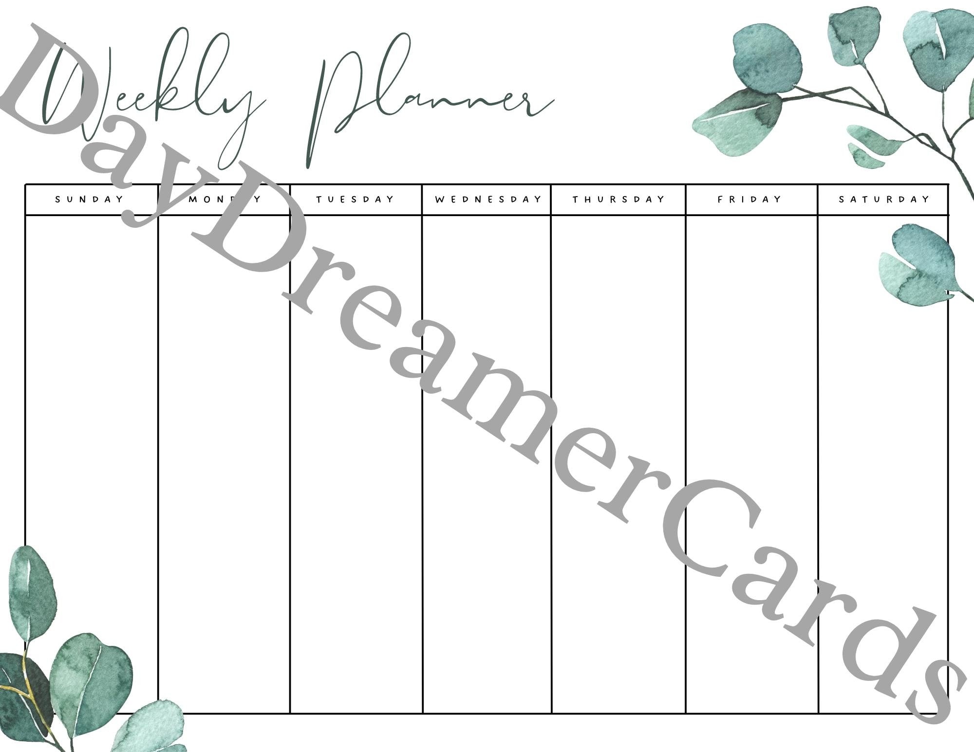 Printable Eucalyptus Weekly Planner Digital Landscape Planner School ...