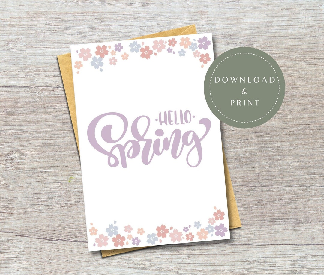 Printable Hello Spring Greeting Card Happy Spring Flower Card Welcome ...