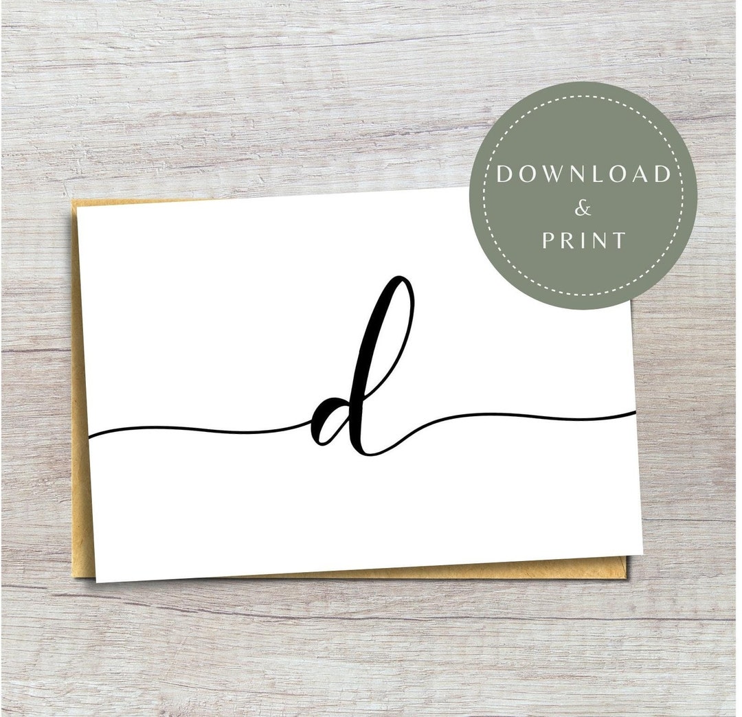 Digital Letter D Card Printable D Initial Card Simple Minimalist ...