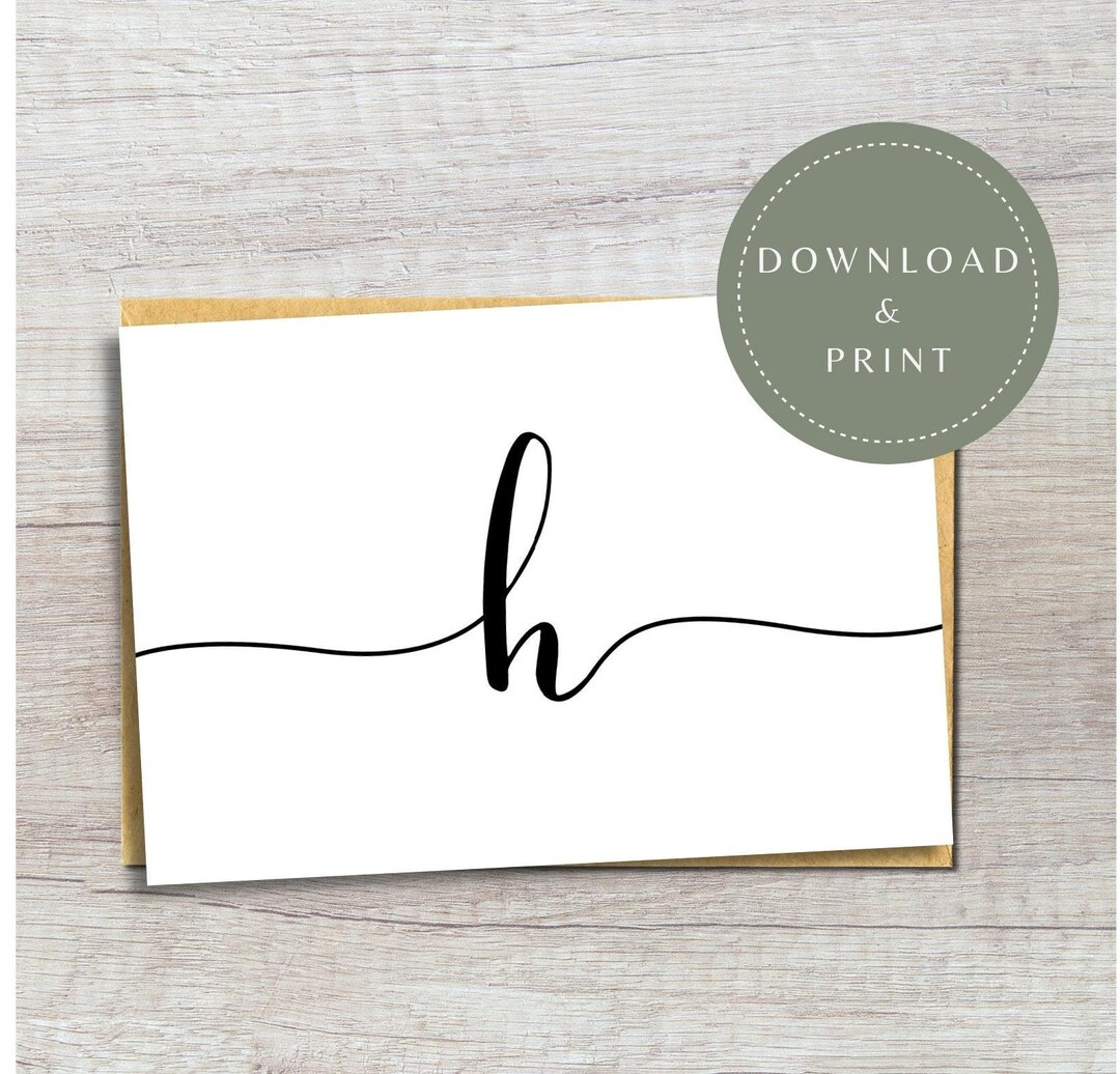 Digital Letter H Card | Printable H Initial Card | Simple Minimalist ...