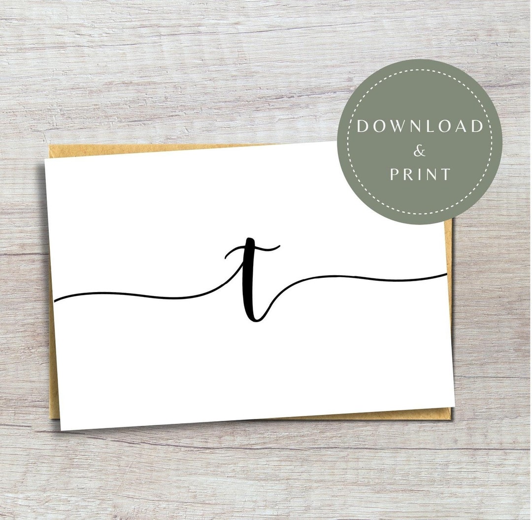Digital Letter T Card | Printable T Initial Card | Simple Minimalist ...