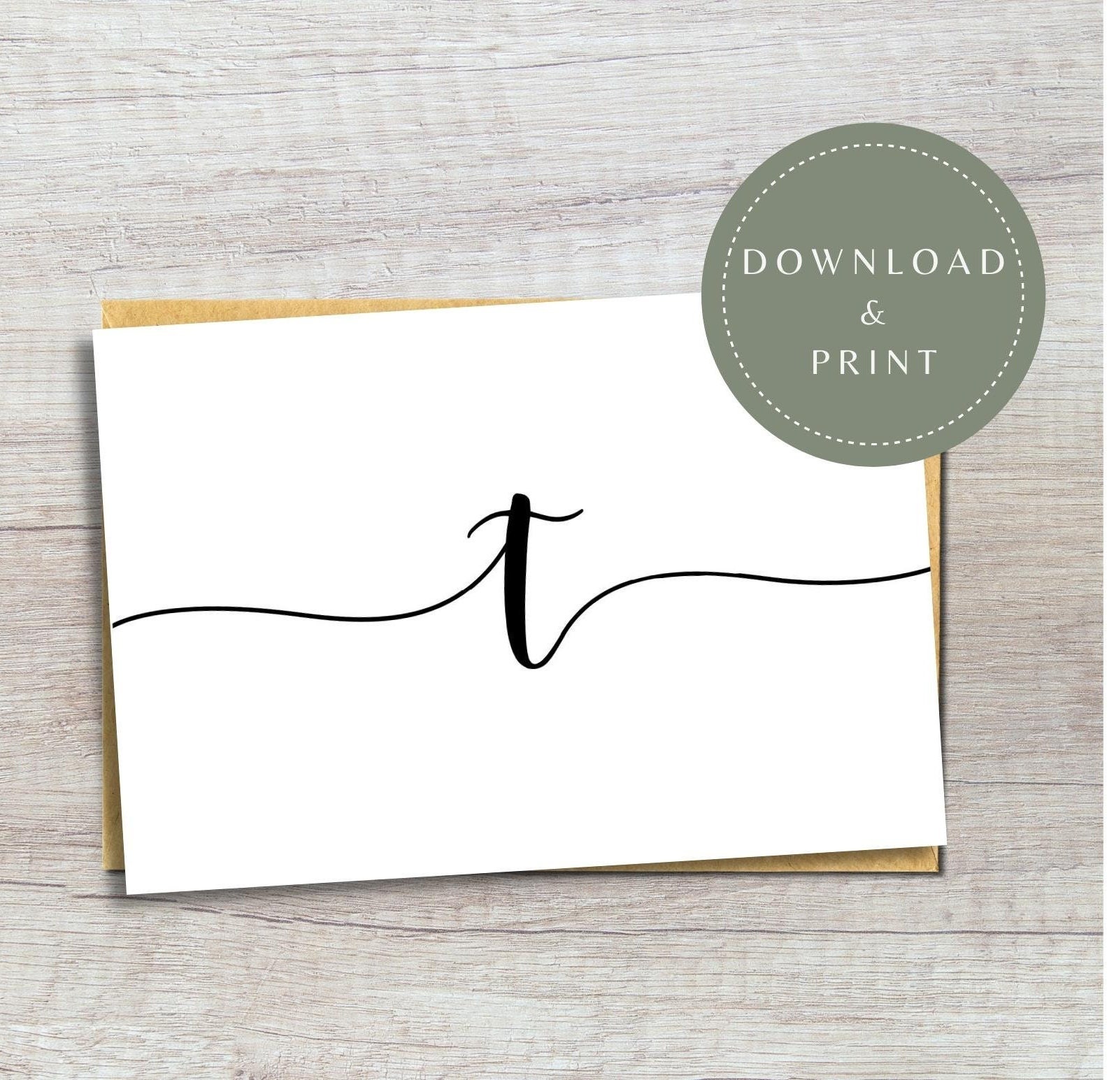 Digital Letter T Card | Printable T Initial Card | Simple Minimalist ...