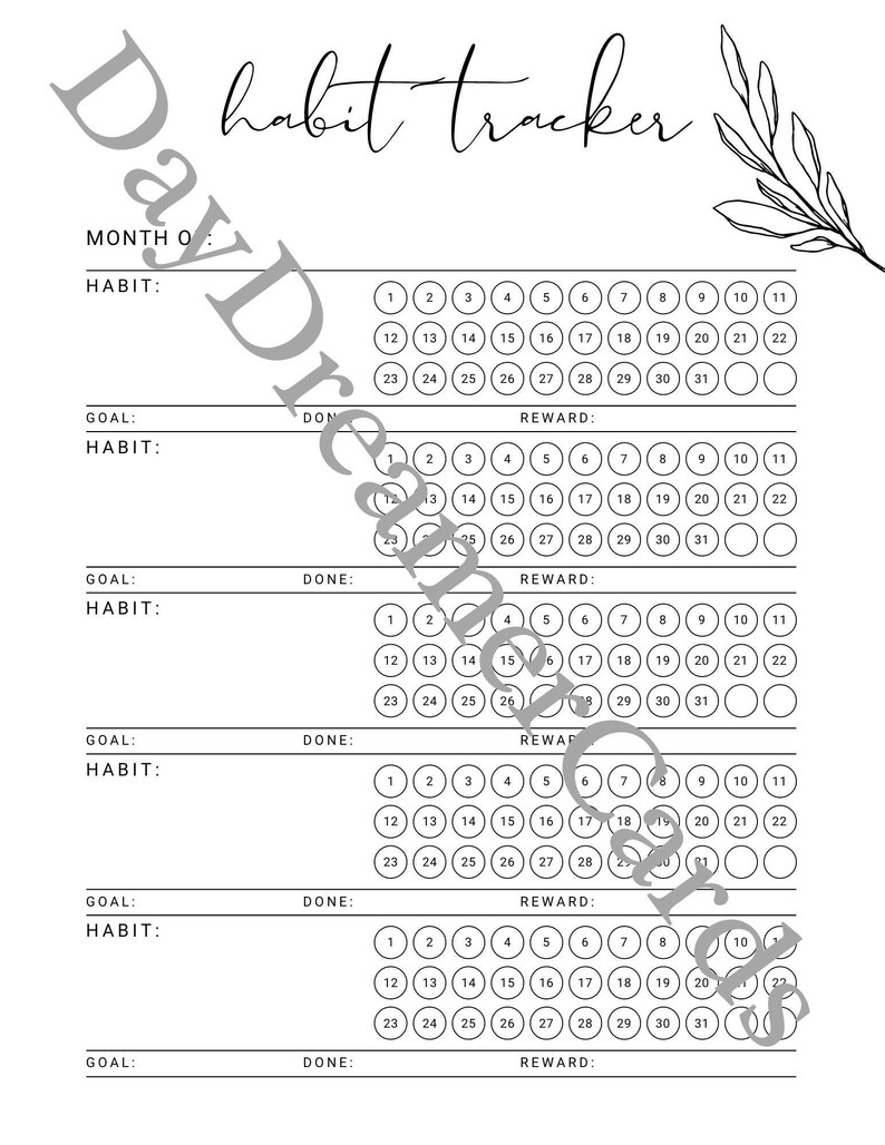 Monthly Habit Tracker Printable Goal Planner Instant Download ...