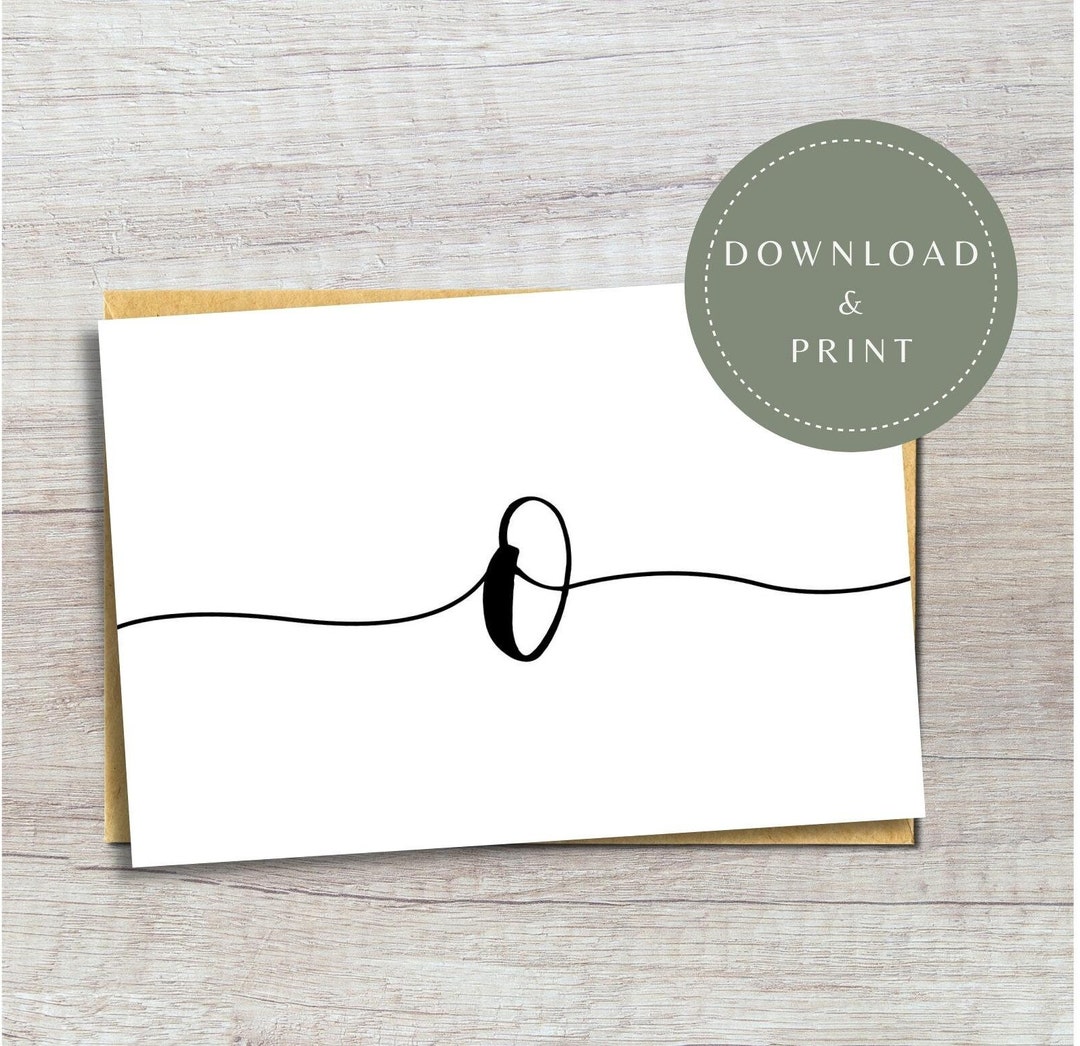Digital Letter O Card Printable Elegant Initial O Card Simple Cursive ...