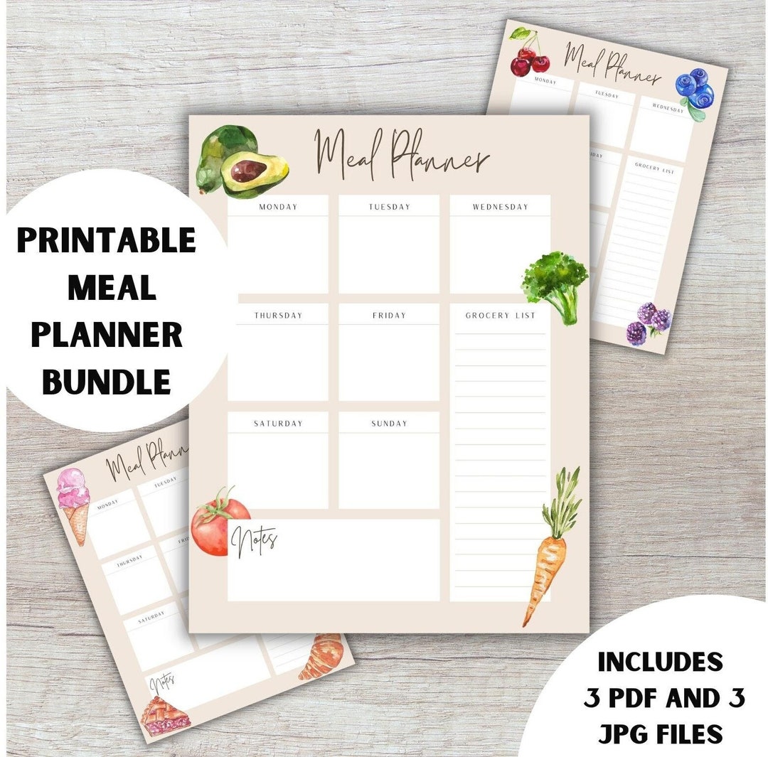 Printable Meal Planner BUNDLE | Digital Weekly Meal Planner With ...