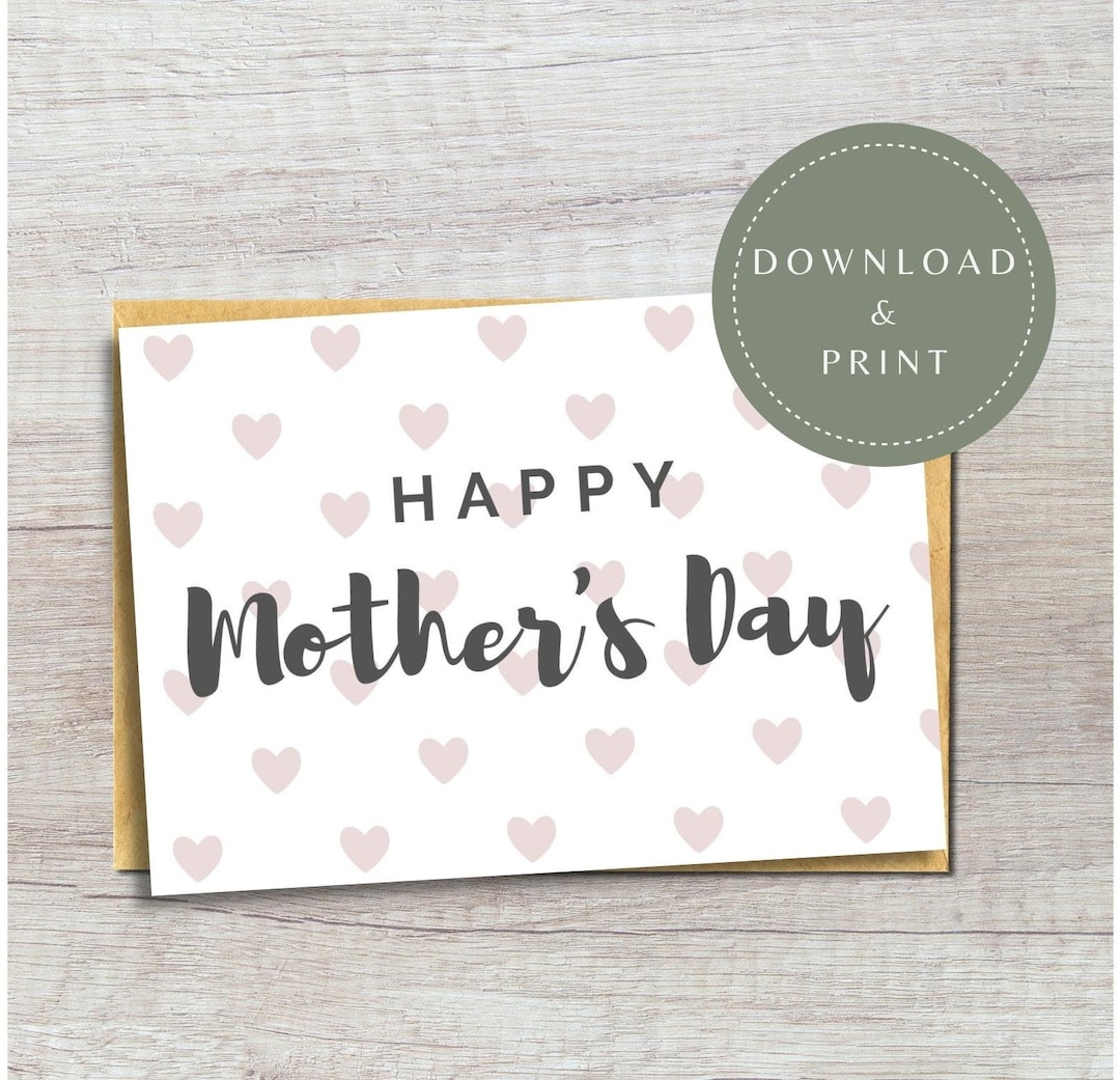 Digital Mother's Day Card Printable Happy Mother's Day Card Hearts ...