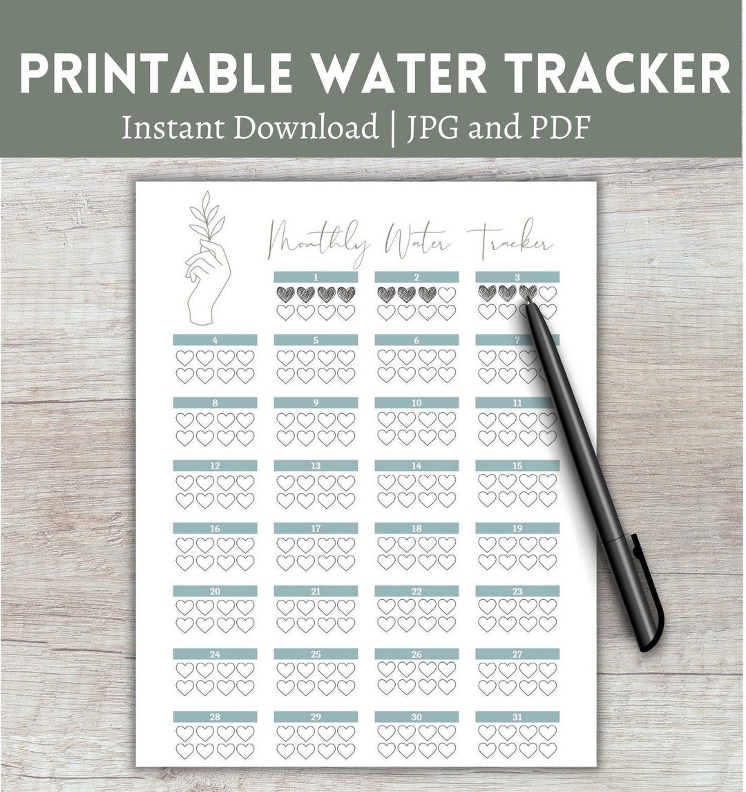 Digital Water Intake Tracker Printable Water Tracker Blue Habit Tracker ...