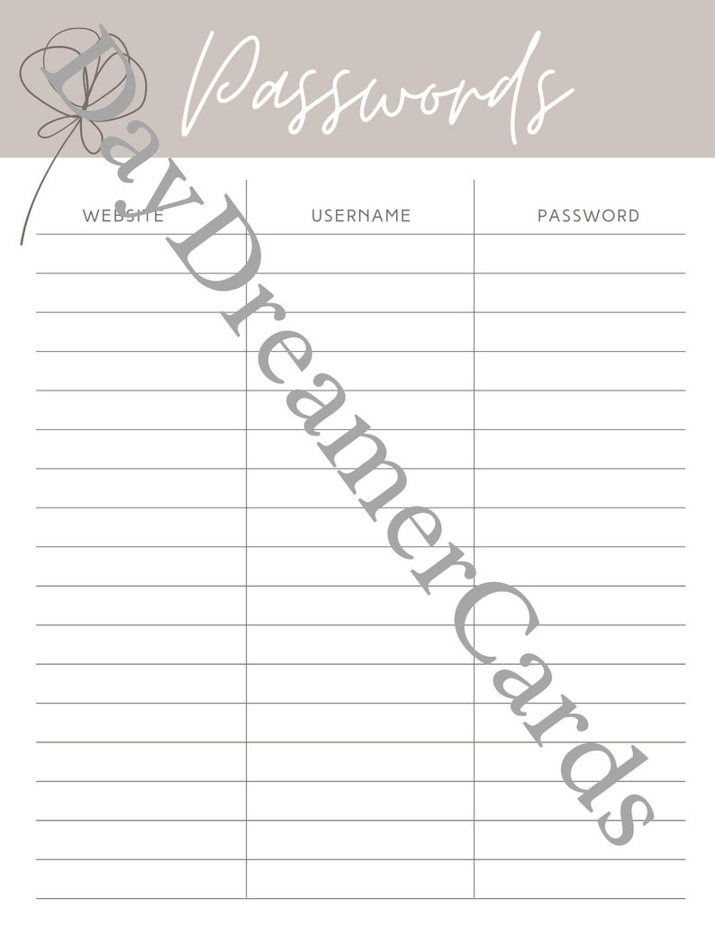 Digital Password Tracker Printable Password Log Minimalist Password ...