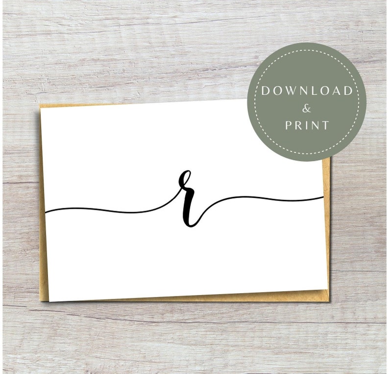 Digital Letter R Card Printable R Initial Card Simple Calligraphy R ...