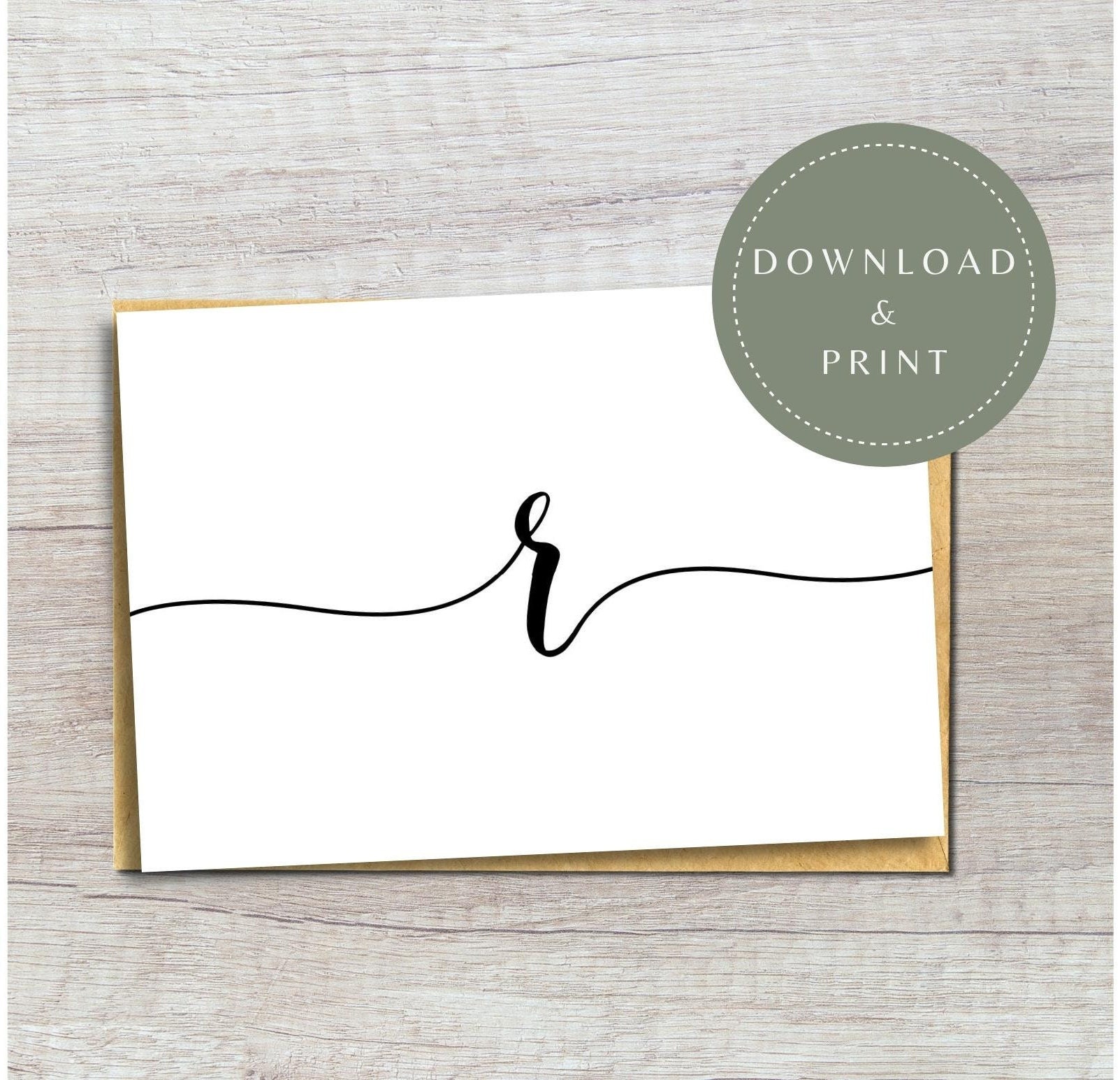 Digital Letter R Card Printable R Initial Card Simple Calligraphy R ...