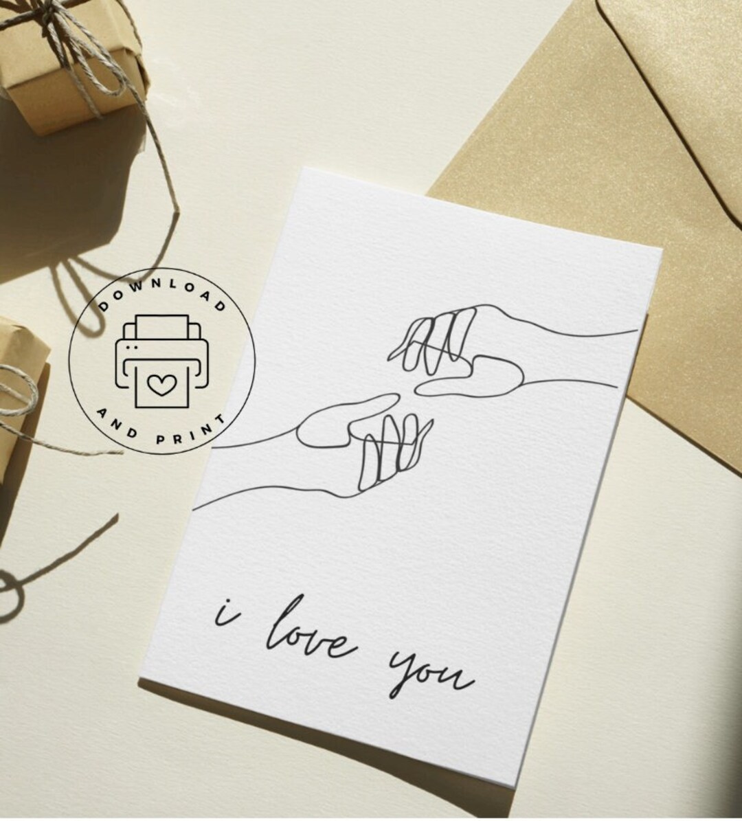 Digital I Love You Card Printable I Love You Line Art Card Holding ...