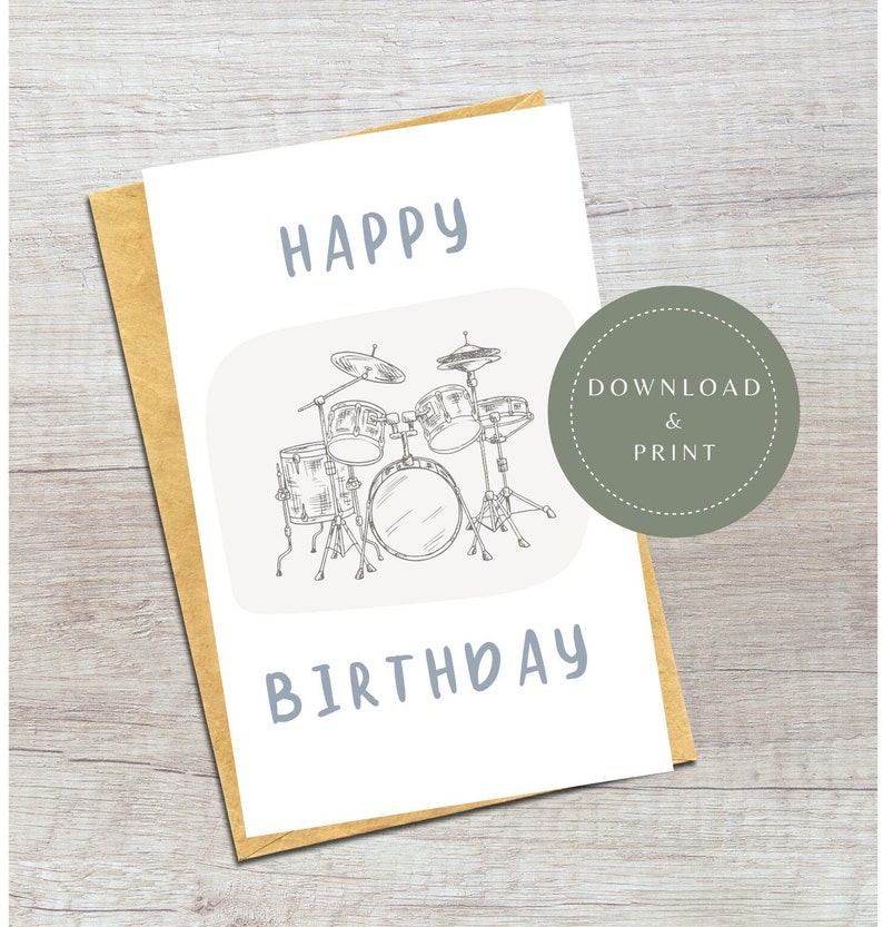 Digital Birthday Card Printable Happy Birthday Drum Set Card - Etsy