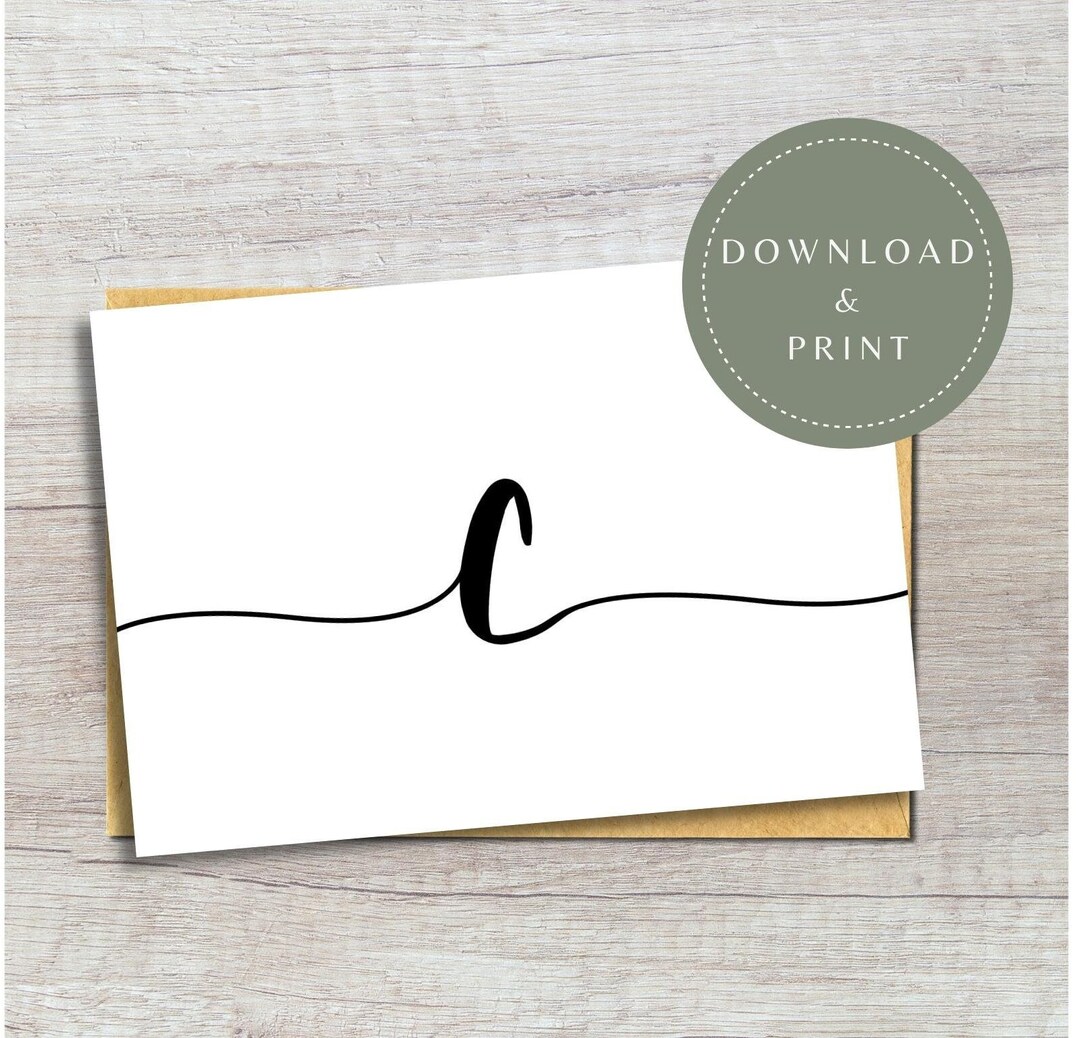 Digital Letter C Card Printable C Initial Card Simple Minimalist ...