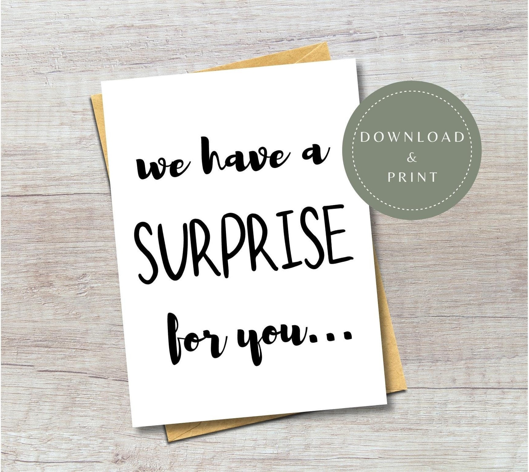 Digital Surprise Greeting Card | Printable Surprise Announcement Card ...