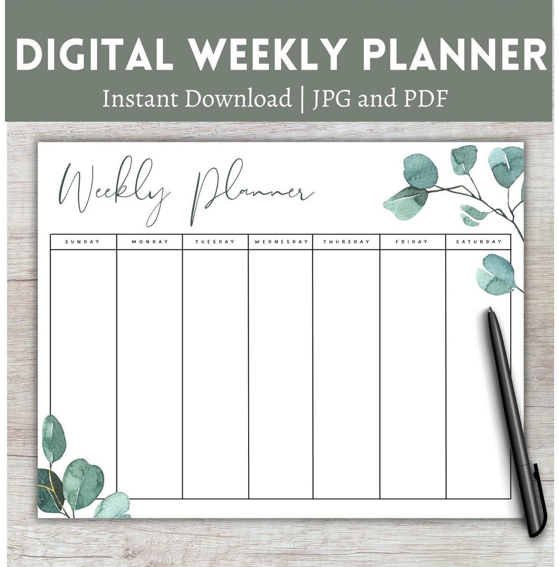 Printable Eucalyptus Weekly Planner Digital Landscape Planner School ...