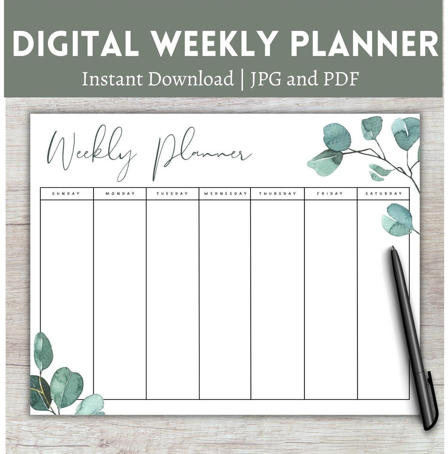 Printable Eucalyptus Weekly Planner Digital Landscape Planner School ...