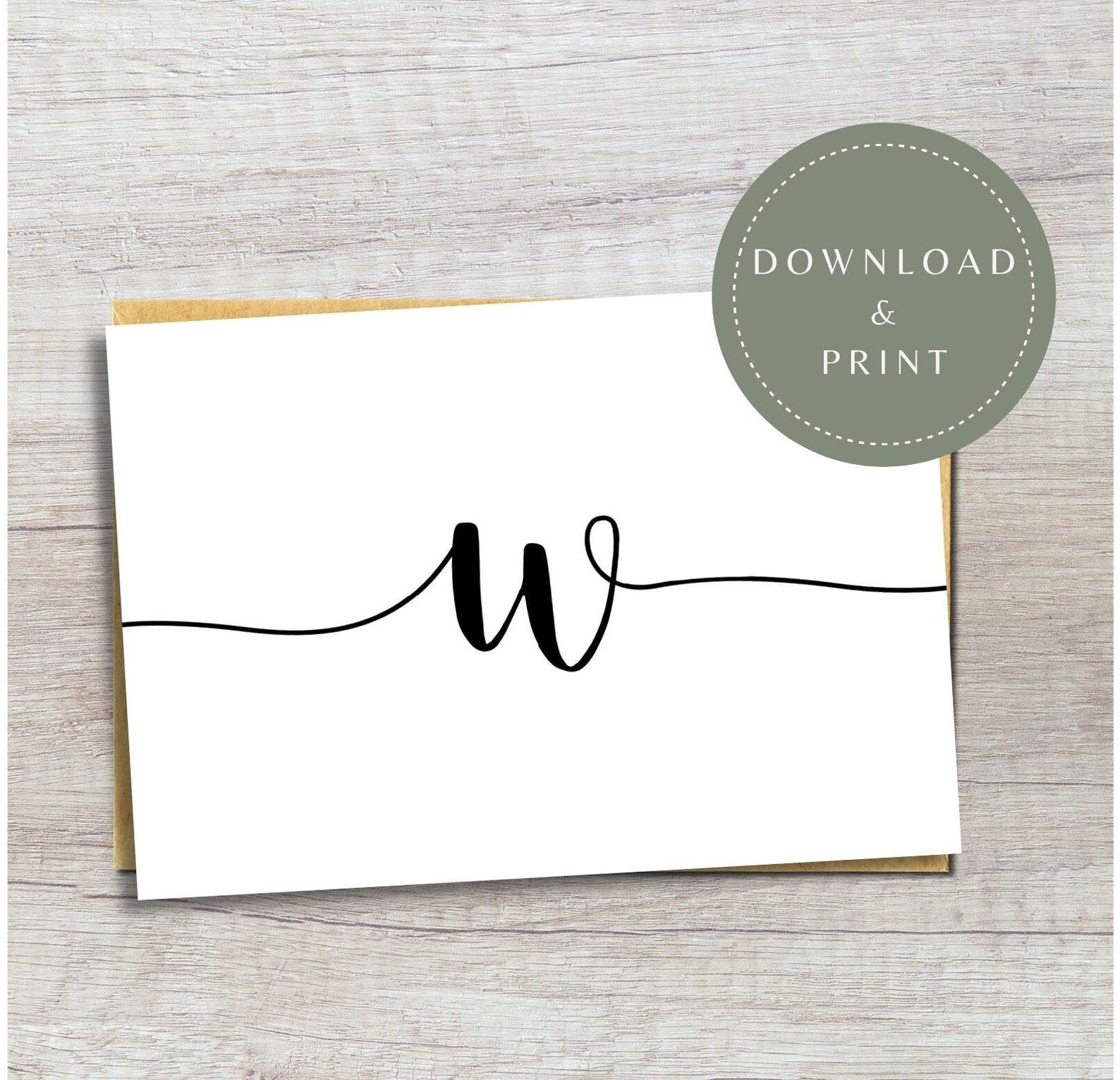 Digital Letter W Card Printable W Initial Card Calligraphy - Etsy