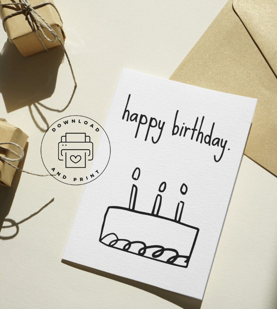 Digital Birthday Card | Printable Simple Minimalist Birthday Cake Card ...