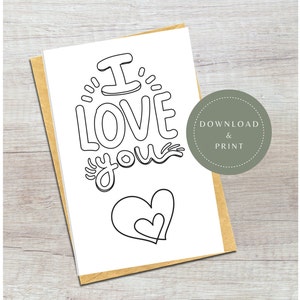 Digital I Love You Card Printable I Love You Coloring Card Print and ...