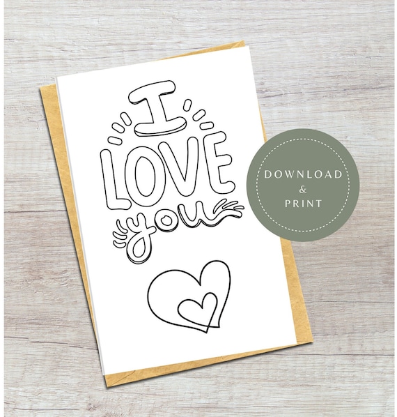 Digital I Love You Card Printable I Love You Coloring Card | Etsy