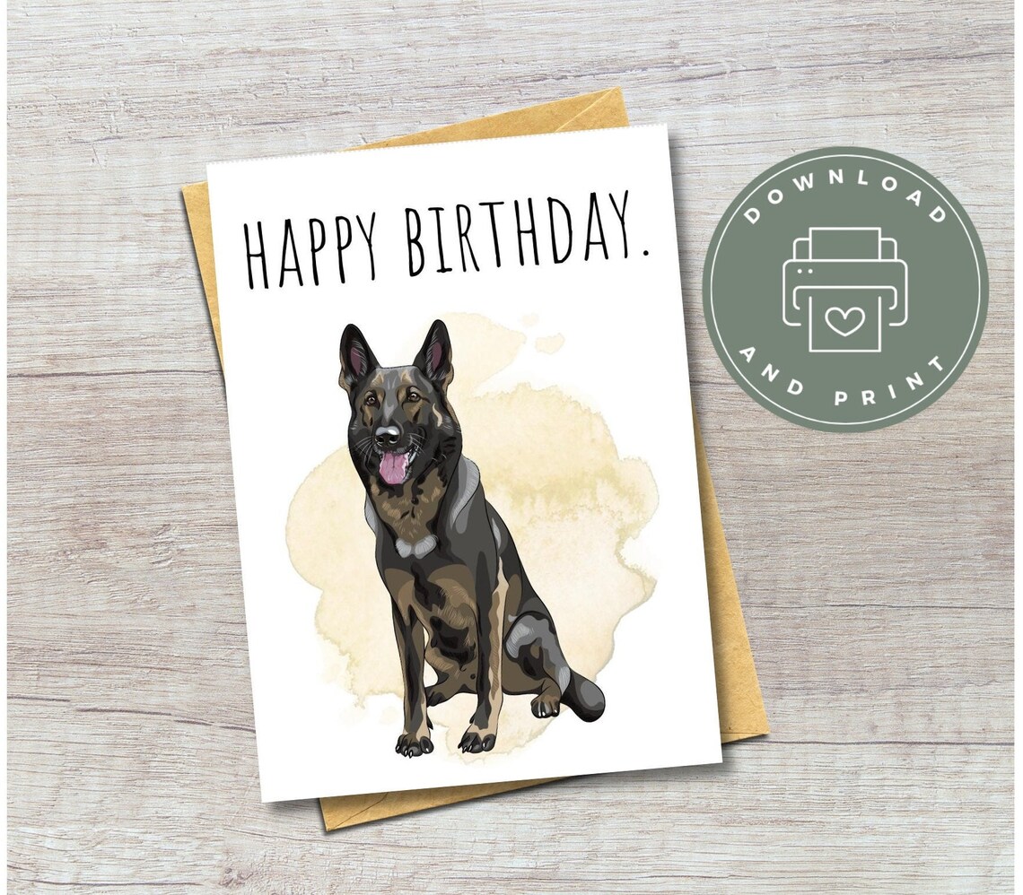 Printable German Shepherd Birthday Card | Digital German Shepherd Dog ...