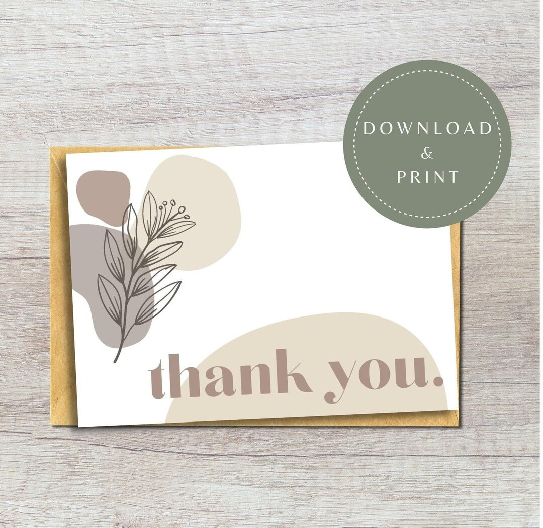 Digital Thank You Card Printable Greeting Card Minimalist Neutral Brown ...