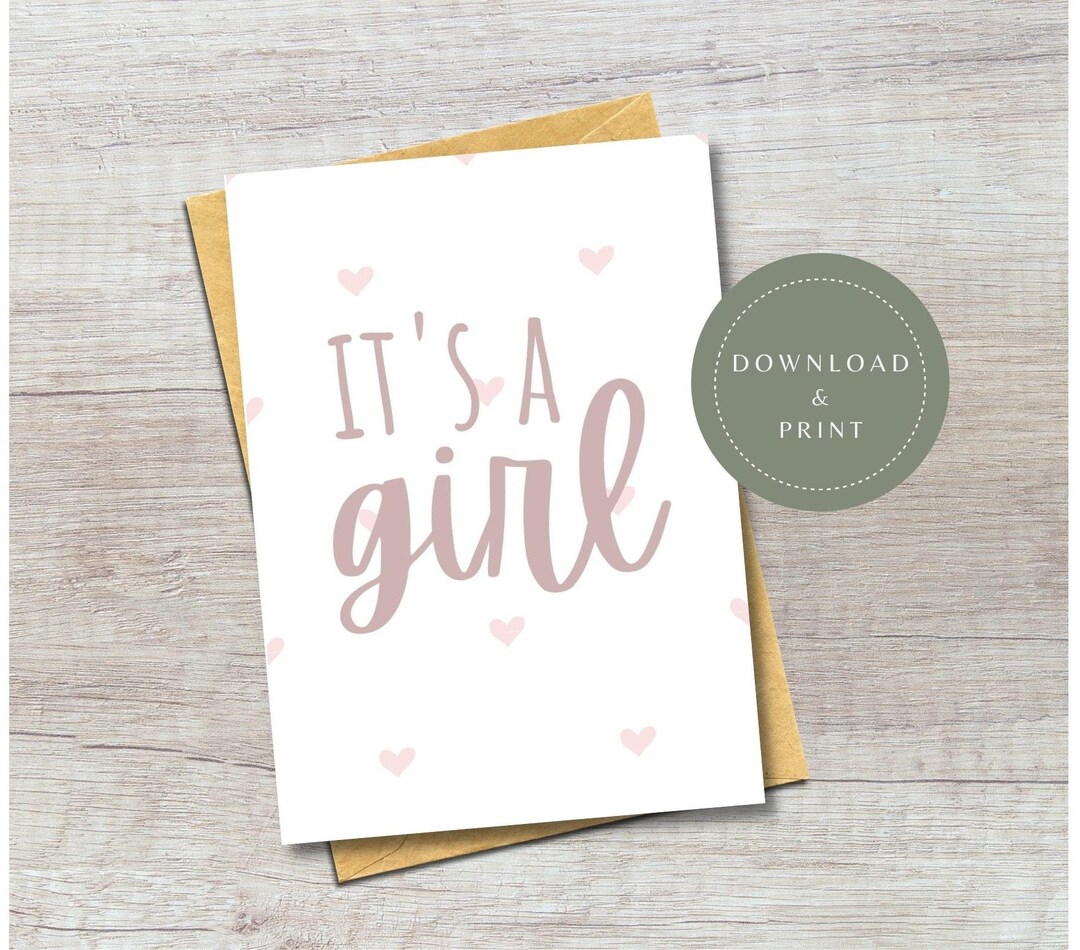 Digital It's a Girl Card | Printable Expecting Card | New Baby Girl ...