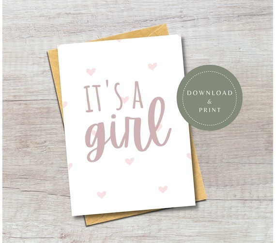 Digital It's a Girl Card Printable Expecting Card New | Etsy