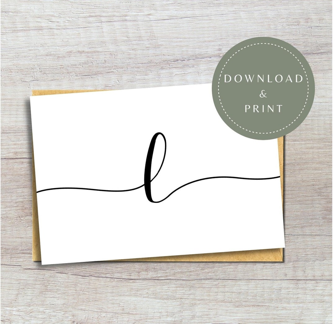 Digital Letter L Card | Printable Cursive Letter L Greeting Card ...