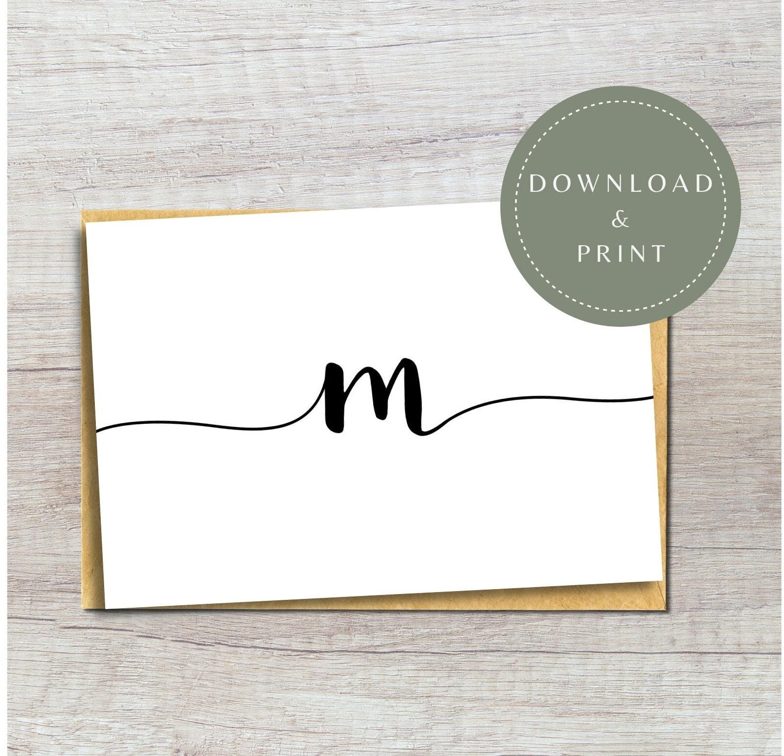 Digital Letter M Card Printable M Initial Card Simple Minimalist ...