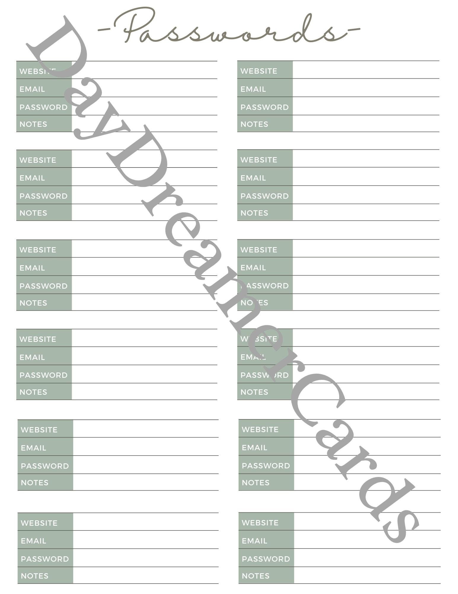 Digital Password Tracker | Printable Password Log | Minimal Green ...