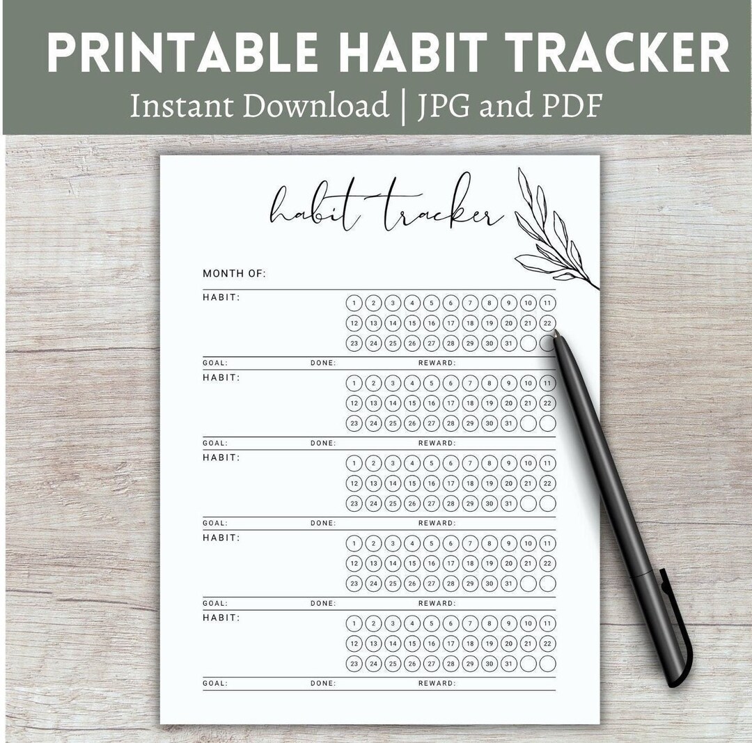Monthly Habit Tracker Printable Goal Planner Instant Download ...