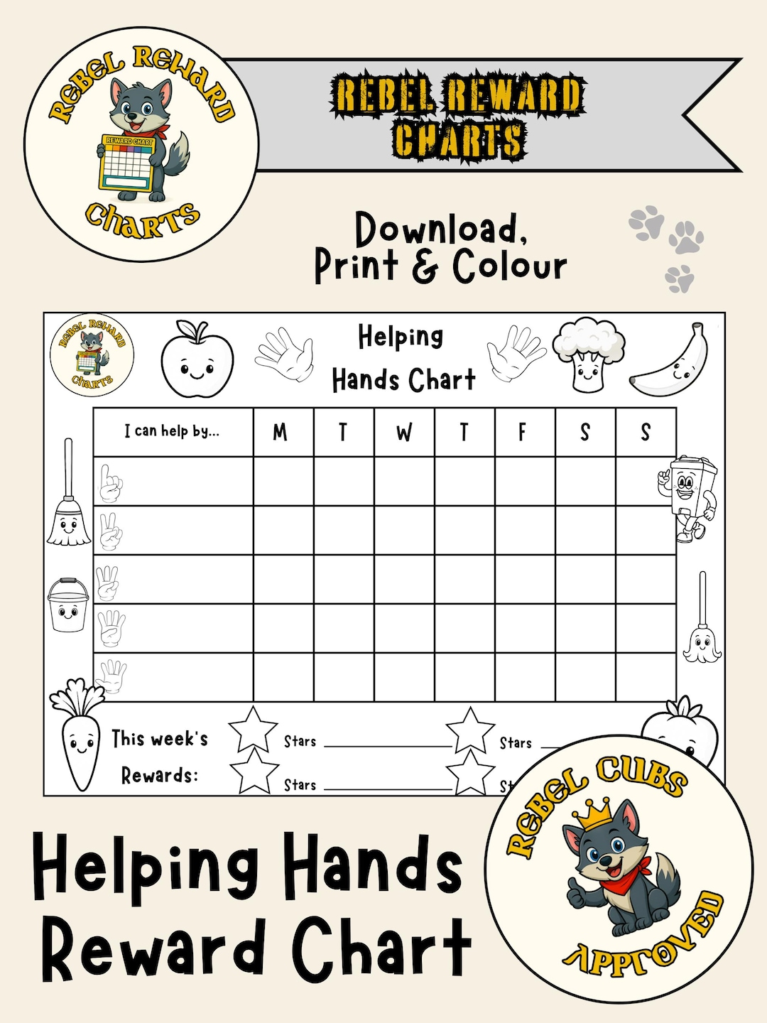 Helping Hands Reward Chart – Colour Your Own Printable for Kids ...
