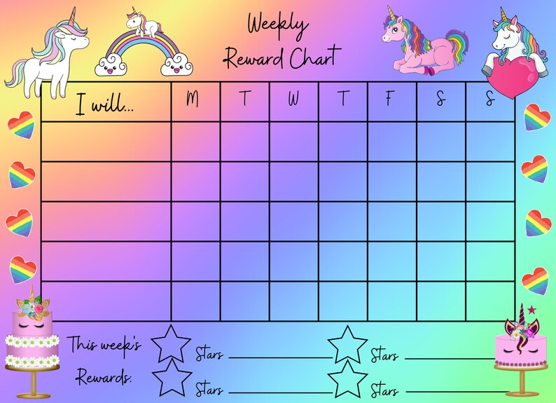 Set of 6 Children's Reward Charts - Unicorns Theme - Download and Print ...