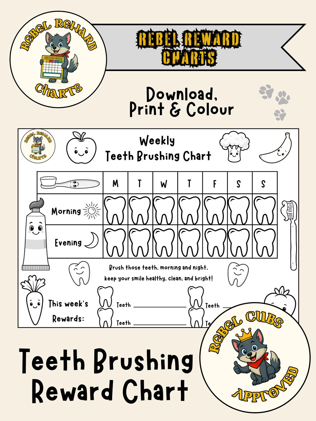 Teeth Brushing Reward Chart – Colour Your Own Printable for Kids ...