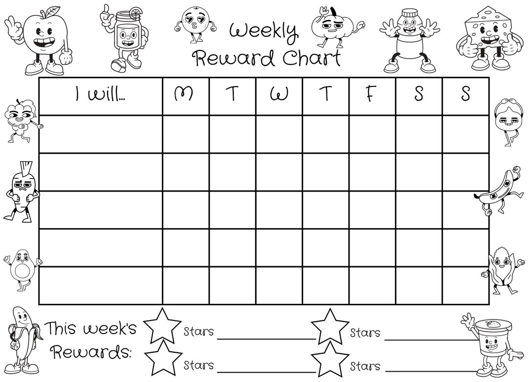 Colour Your Own Children's Reward Chart - Friendly Foods Theme ...