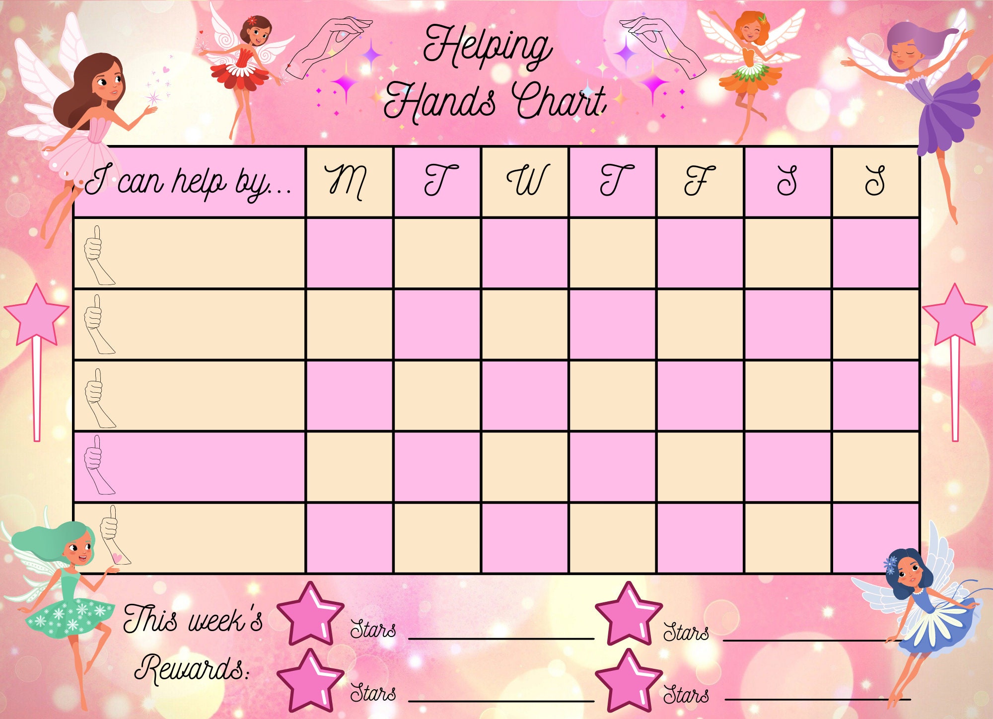 Children's Helping Hands Reward Chart - Fairies Theme - Download and ...