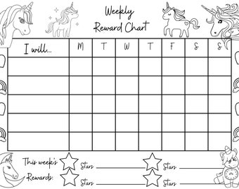 Children's Reward Chart - Unicorns Theme - Download and Print - Etsy