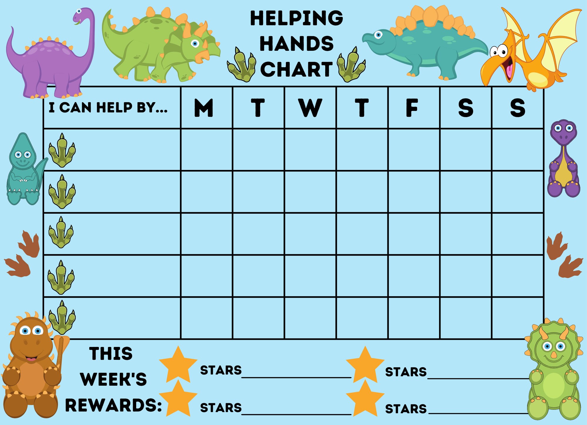 Set of 6 Children's Reward Charts - Dinosaur Theme - Download and Print ...