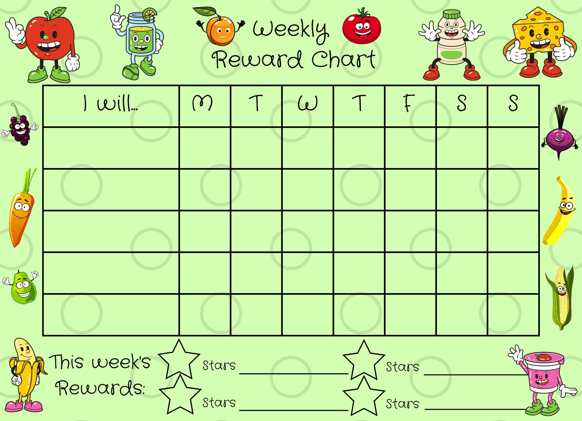 Set of 6 Children's Reward Charts - Friendly Foods Theme - Download and ...