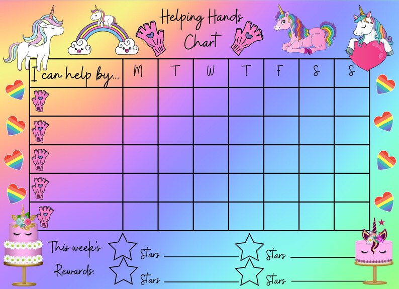 Set of 6 Children's Reward Charts - Unicorns Theme - Download and Print ...