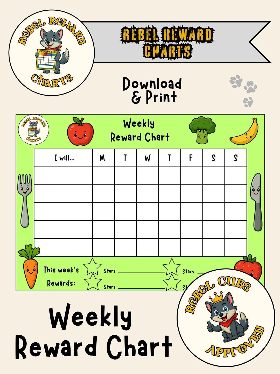 Weekly Reward Chart for Kids – Printable Behaviour Tracker | Custom ...