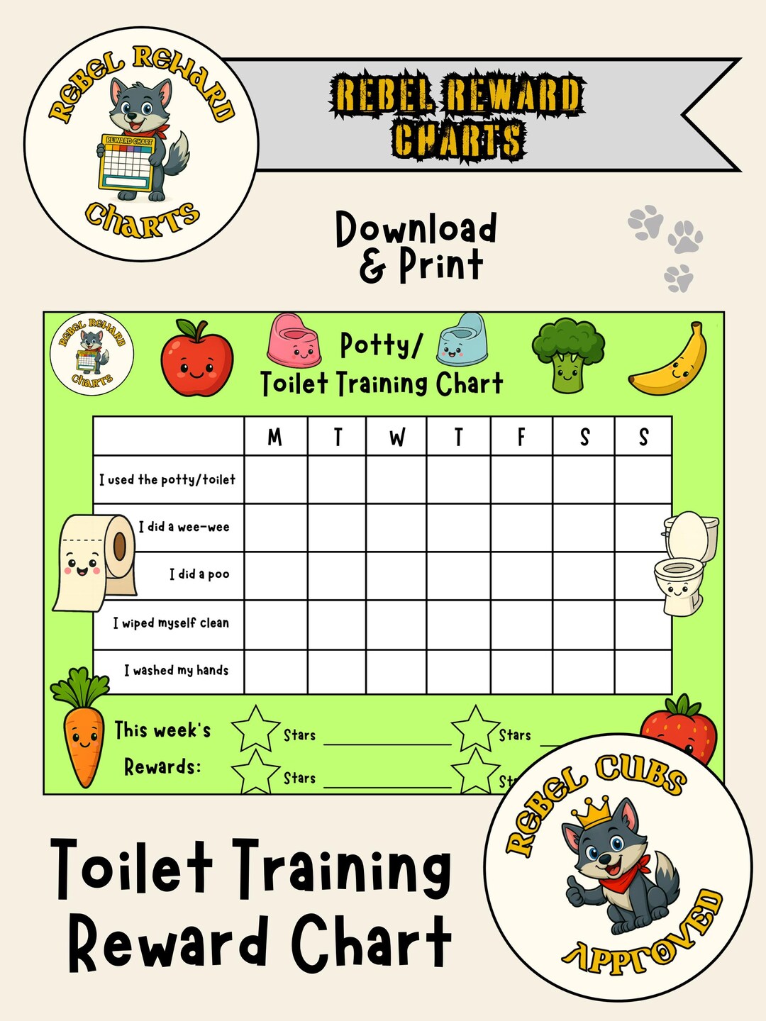Potty Training Reward Chart for Kids – Full Colour Printable | Toilet ...