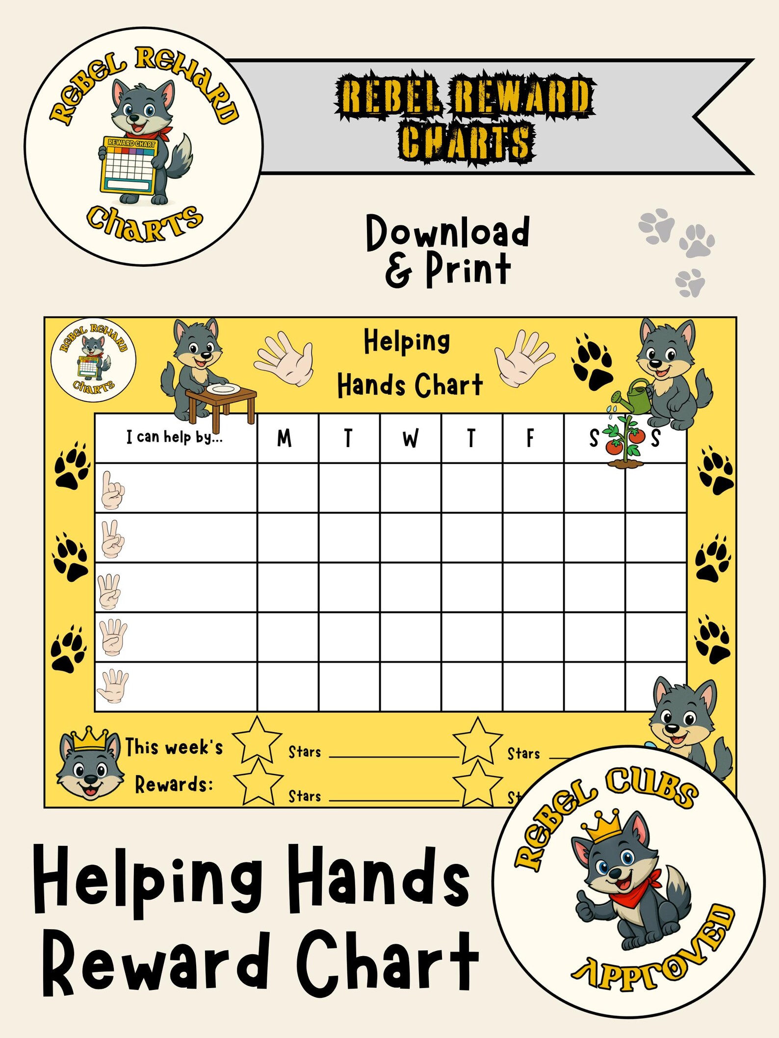 Helping Hands Reward Chart – Printable Chore/responsibility Tracker for ...