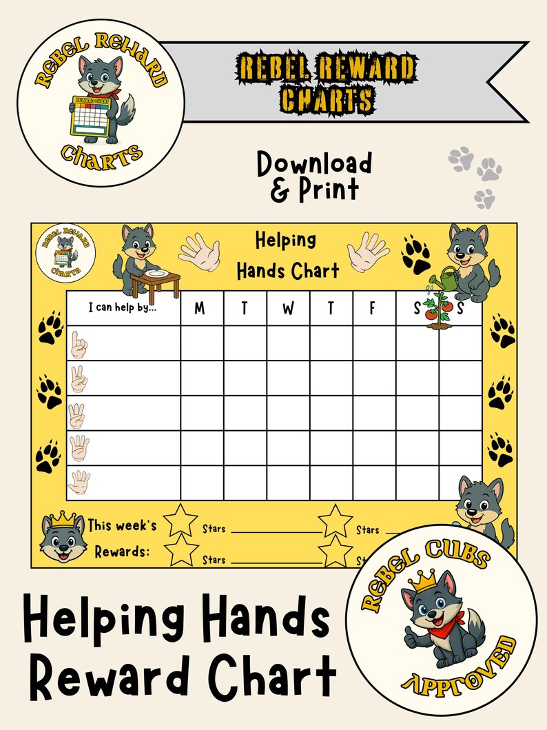 Helping Hands Reward Chart – Printable Chore/responsibility Tracker for ...