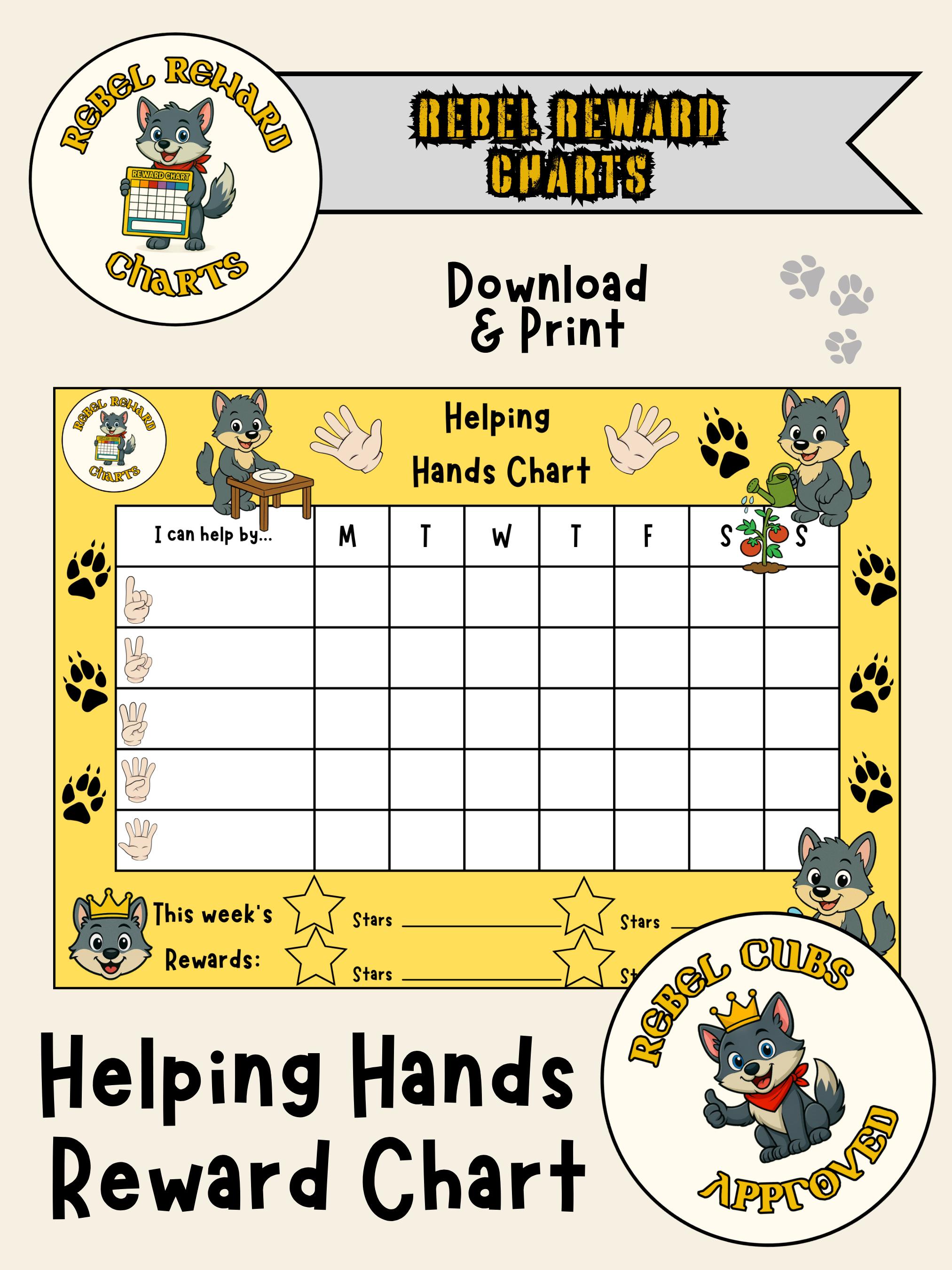 Helping Hands Reward Chart – Printable Chore/responsibility Tracker for ...