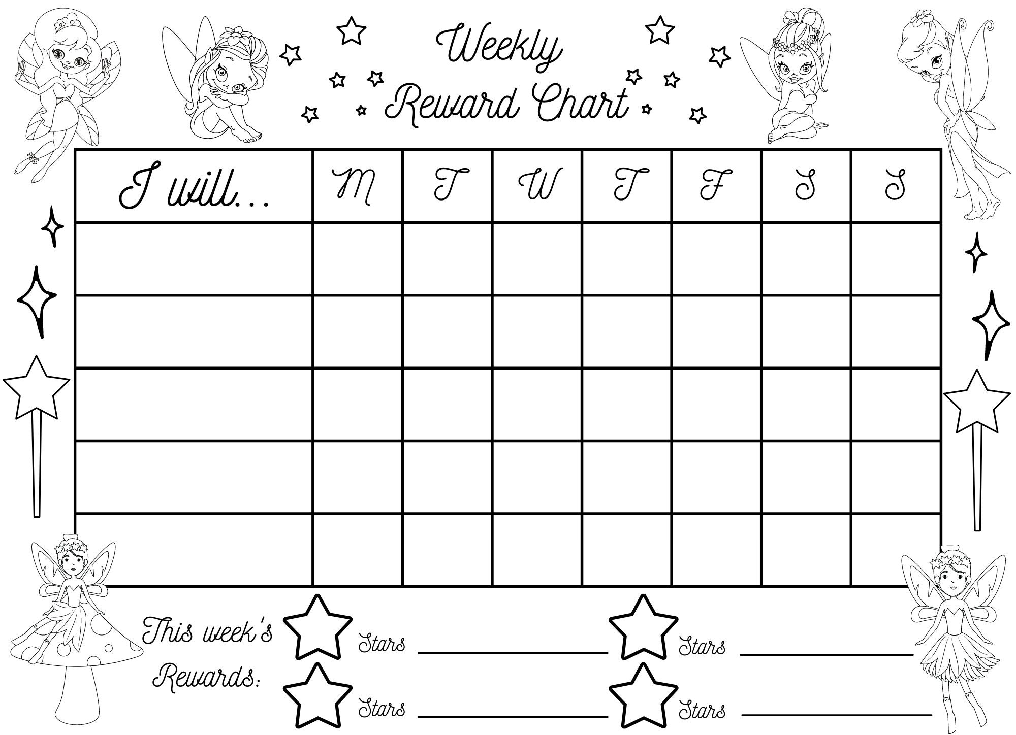 Colour Your Own Children's Reward Chart - Fairies Theme - Download ...