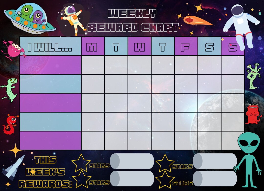 Children's Reward Chart - Space Aliens Theme - Download and Print - Etsy