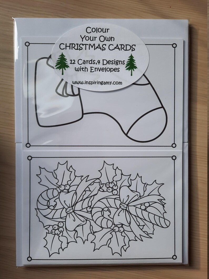Colour Your Own Christmas Cards for Kids. Set of 12 Cards. 4 Designs ...
