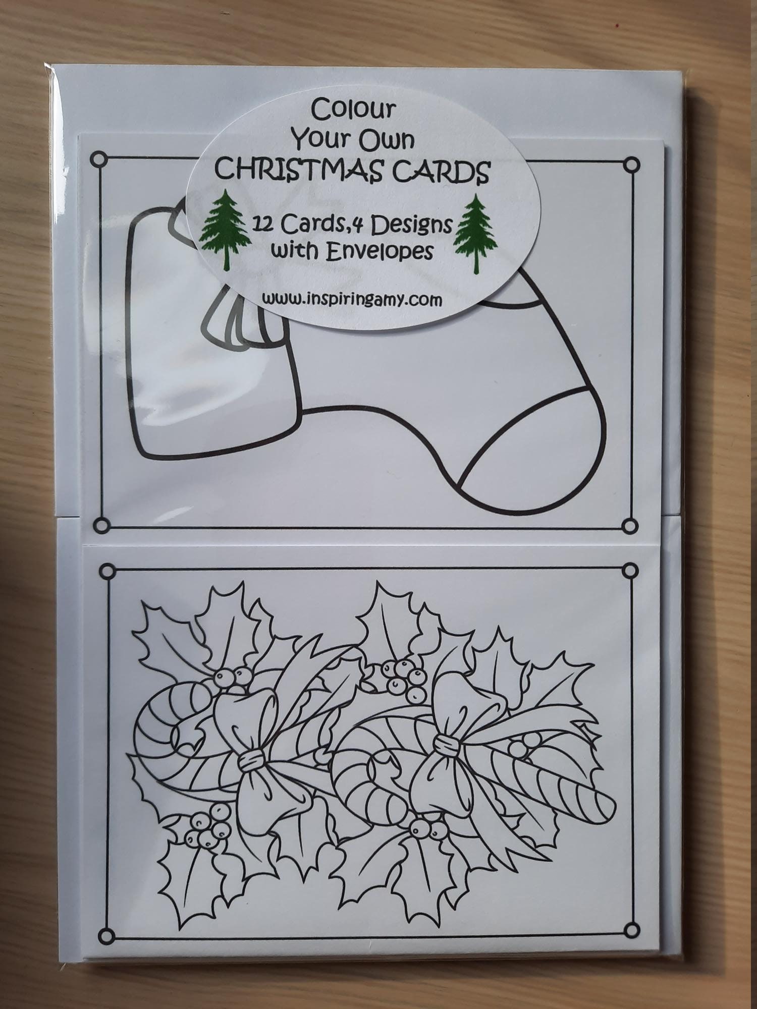 Colour Your Own Christmas Cards for Kids. Set of 12 Cards. 4 Designs ...